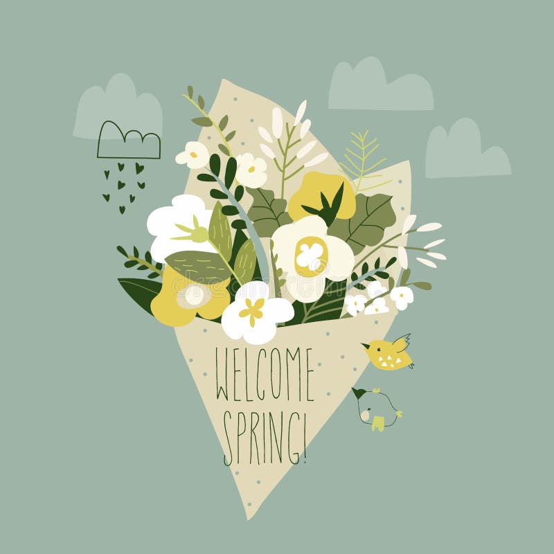 Cute Cartoon Spring Bouquet of Flowers. Hello Spring Stock Illustration ...