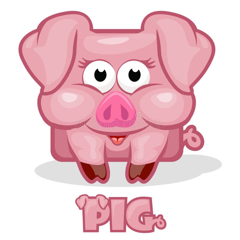 Cute cartoon square pig stock vector. Illustration of cheerful - 67743349
