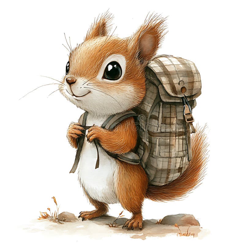 Cute Cartoon Squirrel with Backpack Ready for Adventure Stock ...