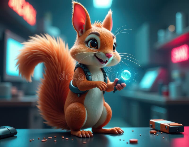Cute Cartoon Squirrel with Glowing Orb Stock Illustration ...