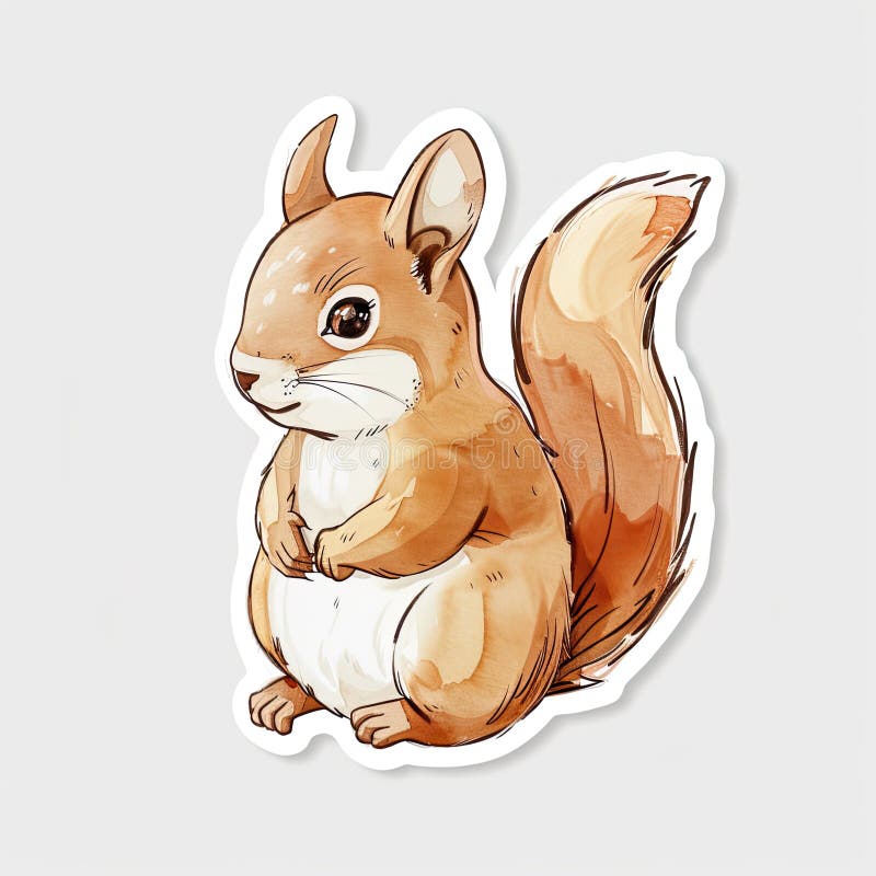 Cute Cartoon Squirrel Sticker with White Border Generated with AI Stock ...