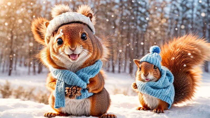 Cute Cartoon Squirrel in a Winter Clearing Funny Scarf Stock ...
