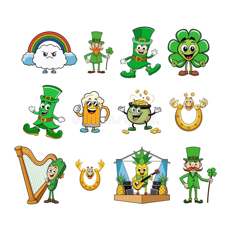 Cute Cartoon St. Patrick S Day Characters and Symbols Stock Vector ...