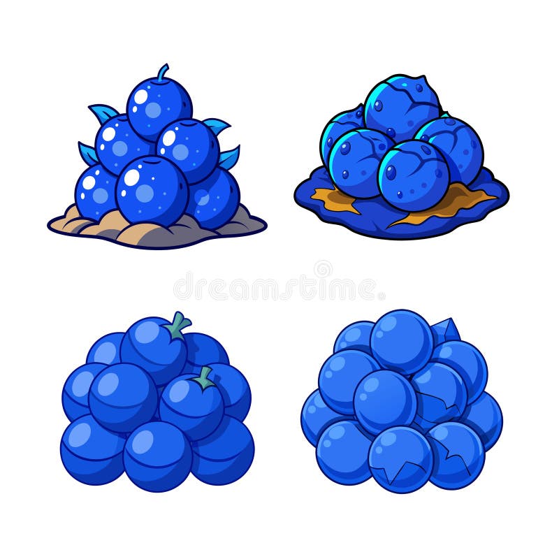 Cute Cartoon Stack of Blueberries with Leaves Stock Vector ...
