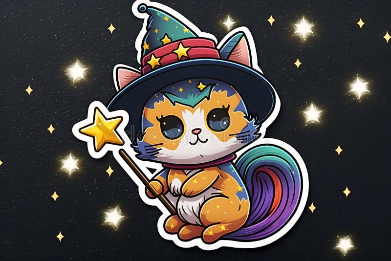 Cute Cartoon Sticker with a Cat Wizard. Neural Network AI Generated ...