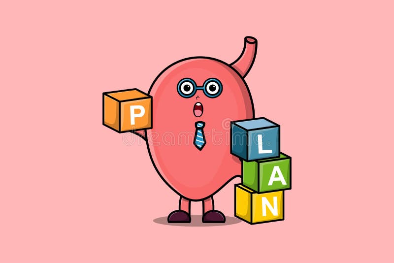 Cute Cartoon Stomach Businessman Stacking Plan Box Stock Vector ...