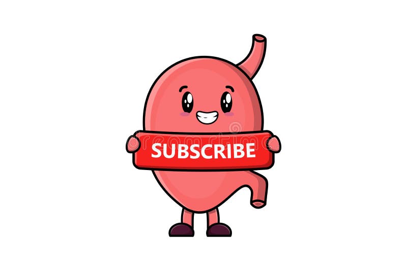 Cute Cartoon Stomach Holding Red Subscribe Board Stock Vector ...