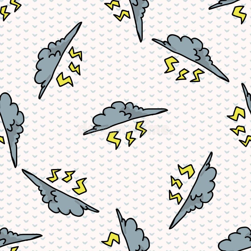 Cute Thunder Cloud Cartoon Vector Illustration Motif Set. Hand Drawn ...