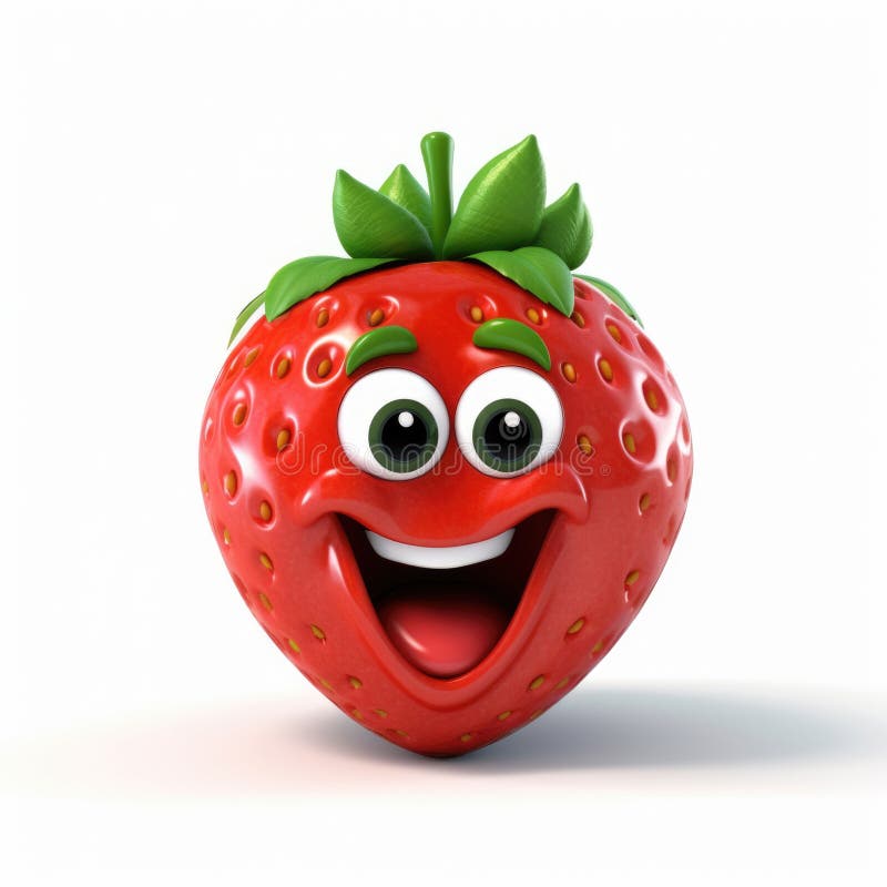 Cute Cartoon Strawberry Character, Animated with a Face Stock ...