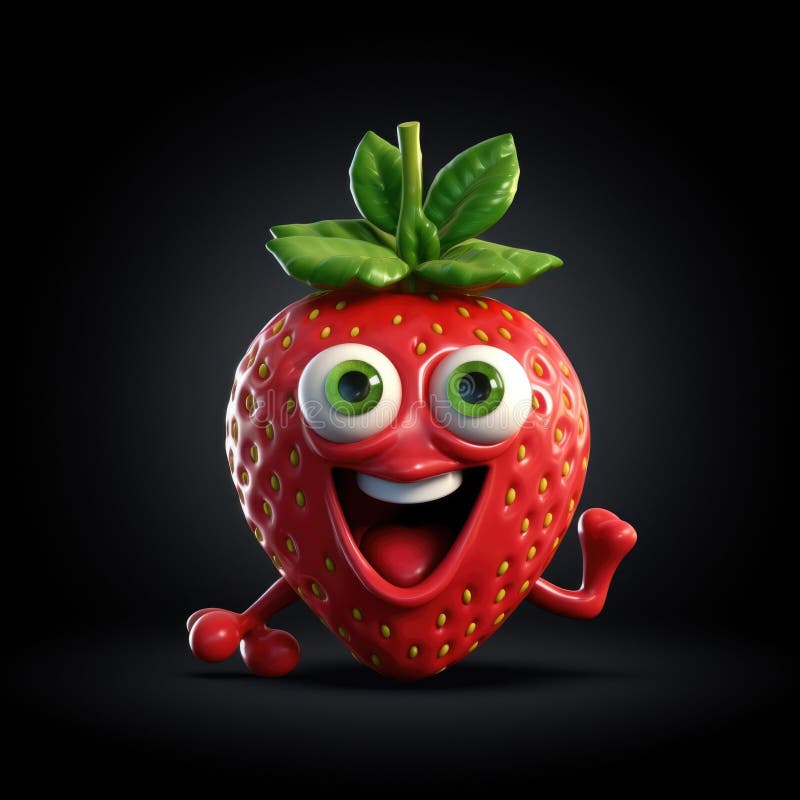 Cute Cartoon Strawberry Character, Animated with a Face Stock ...