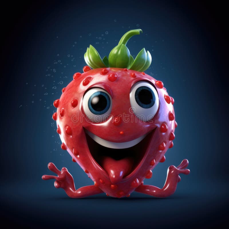 Cute Cartoon Strawberry Character, Animated with a Face Stock ...