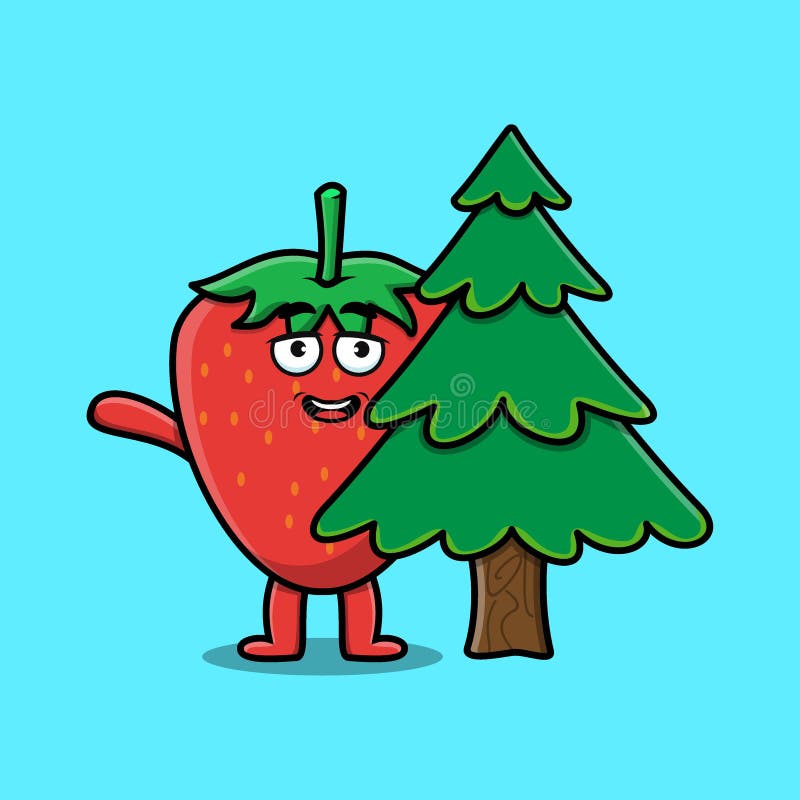 Cute Cartoon Strawberry Character Hiding Tree Stock Vector ...