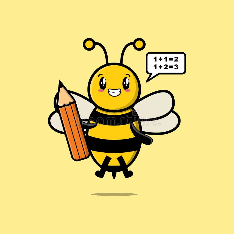 Cute Cartoon Student Bee Holding Pencil Stock Vector - Illustration of ...