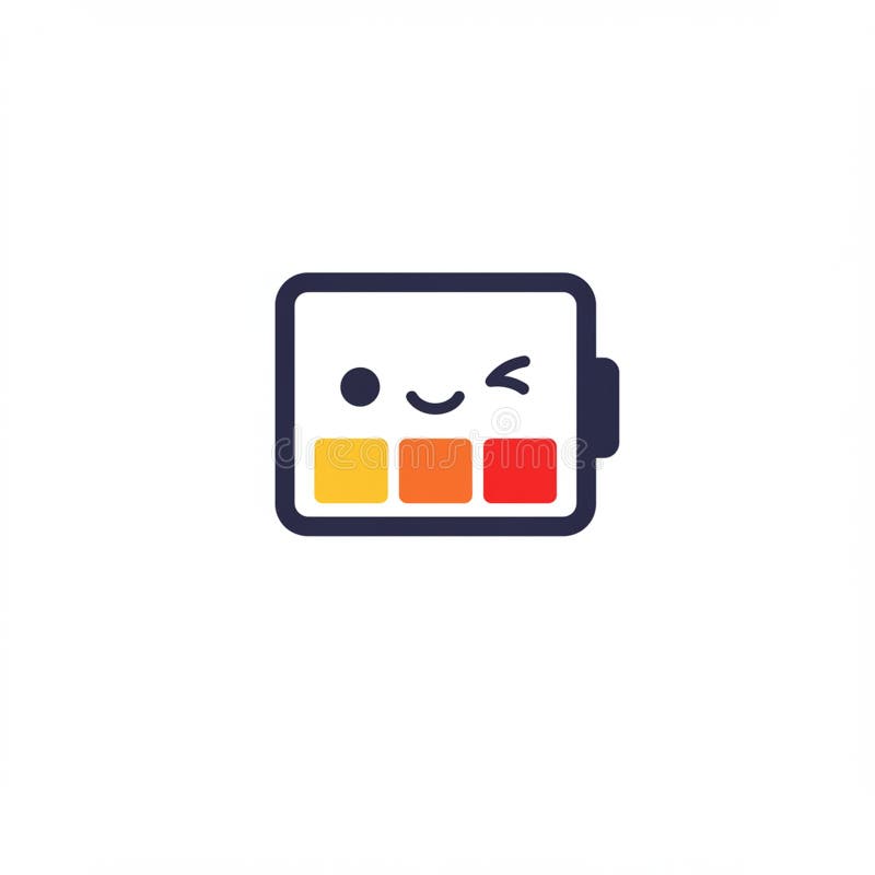 A Cute, Cartoon-style Battery Icon Features a Smiling and Winking Face ...