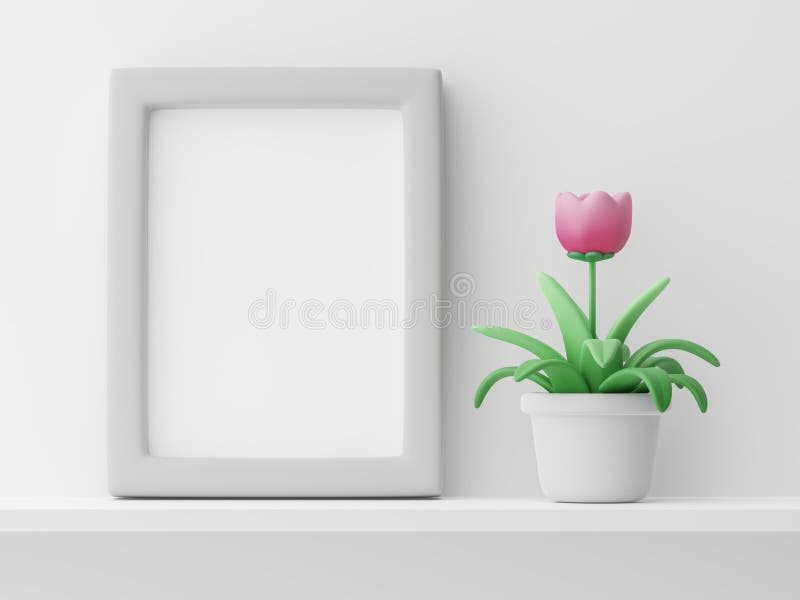 Cute Cartoon Style Blank Photo Frame for Content 3D Render Stock ...