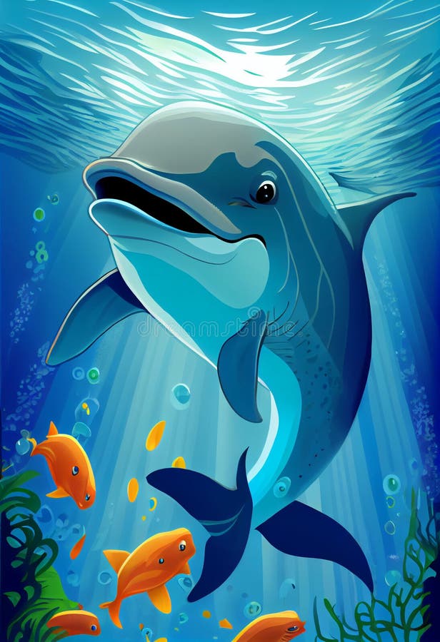 Cute Cartoon Style Dolphin. AI Generated Stock Illustration ...
