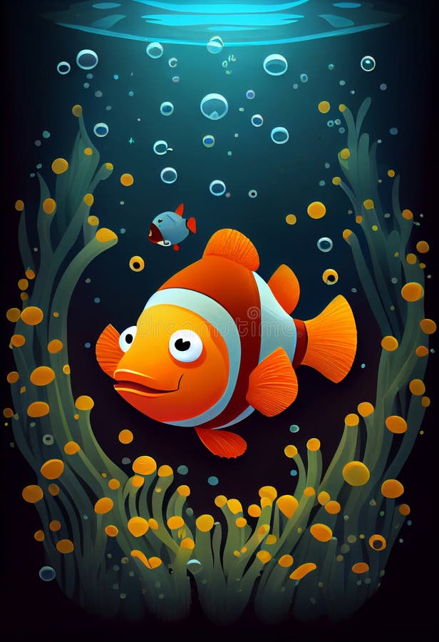 Cute Cartoon Style Fish Clown. AI Generated Stock Illustration ...