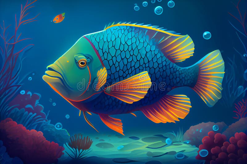 Cute Cartoon Style Fish Parrot. AI Generated Stock Photo - Image of ...