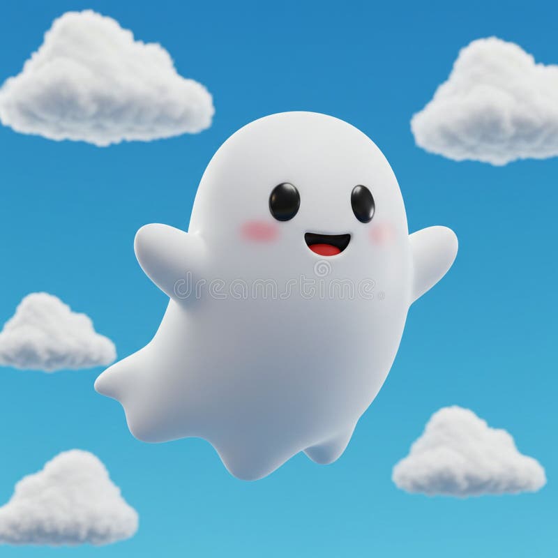 A Cute, Cartoon-style Ghost with Rosy Cheeks and a Smiling Expression ...