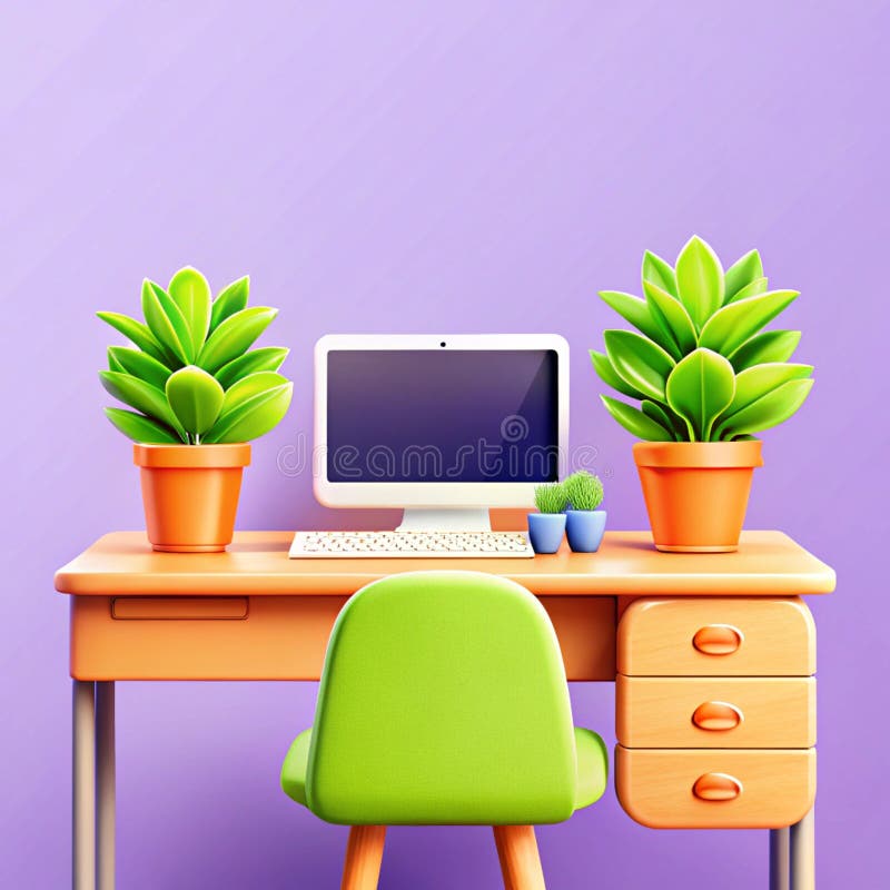 Modern Cartoon Office Desk Setup Computer Chair Stock Photos - Free ...