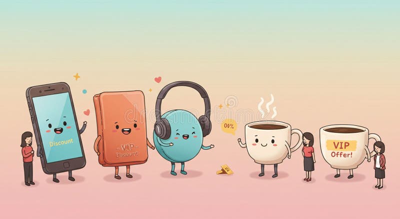 Cute Cartoon-style Illustration Featuring Anthropomorphized Objects ...