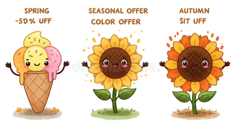 Cute, Cartoon-style Illustration Featuring Three Anthropomorphized ...