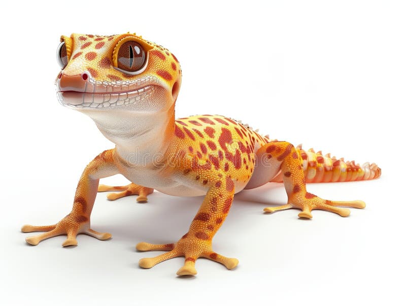 A Cute, Cartoon-style Leopard Gecko with Large Eyes and a Friendly ...
