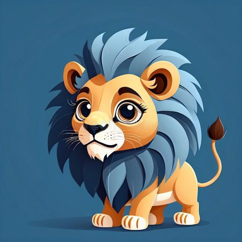 Cute Cartoon Style Lion. Isolated Blue Background Stock Illustration ...
