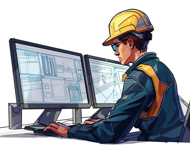 A Cute Cartoon Style OfA Closeup of an Engineer Programming a Robotic ...