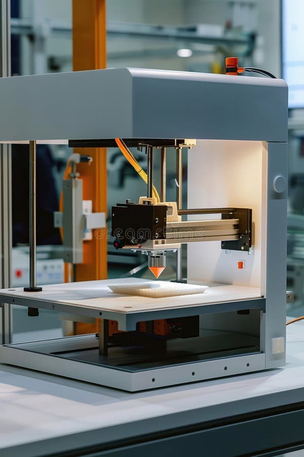 A Cute Cartoon Style OfA Closeup of an Industrial 3D Printer Creating a ...