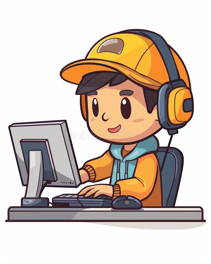 A Cute Cartoon Style OfA Closeup of a Machine Operator Using a Touch ...