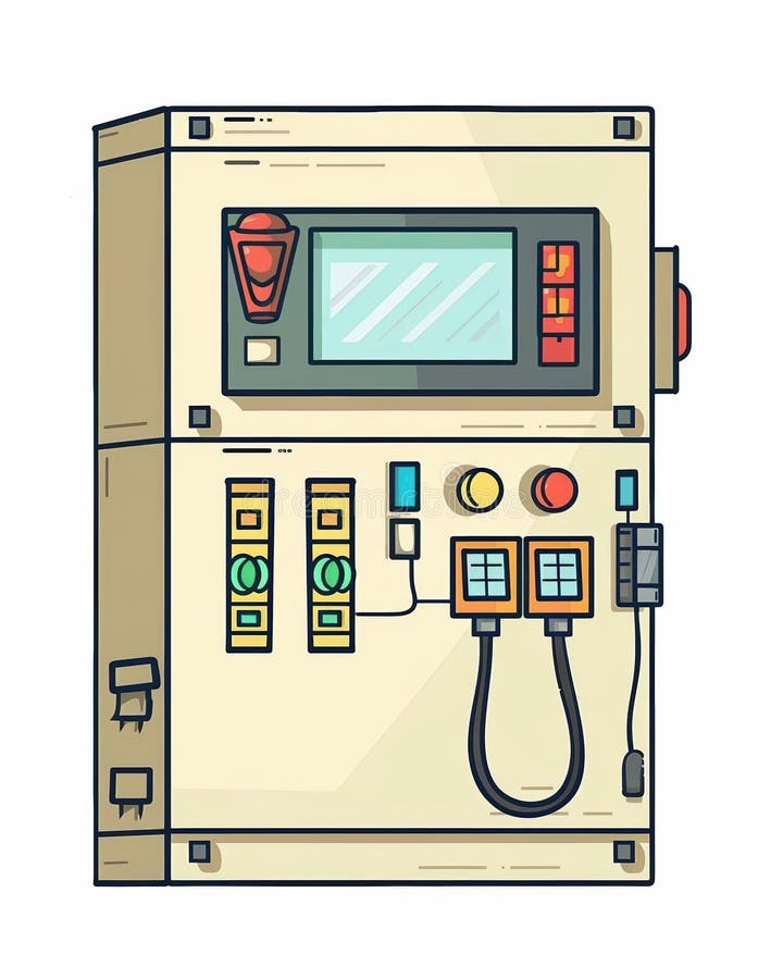 A Cute Cartoon Style OfA Closeup of a PLC Programmable Logic Controller ...