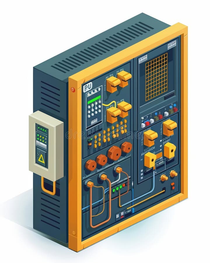 A Cute Cartoon Style OfA Closeup of a PLC Programmable Logic Controller ...