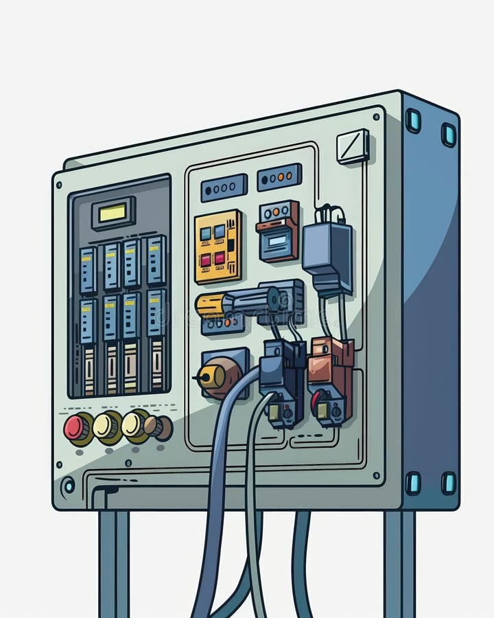 A Cute Cartoon Style OfA Closeup of a PLC Programmable Logic Controller ...
