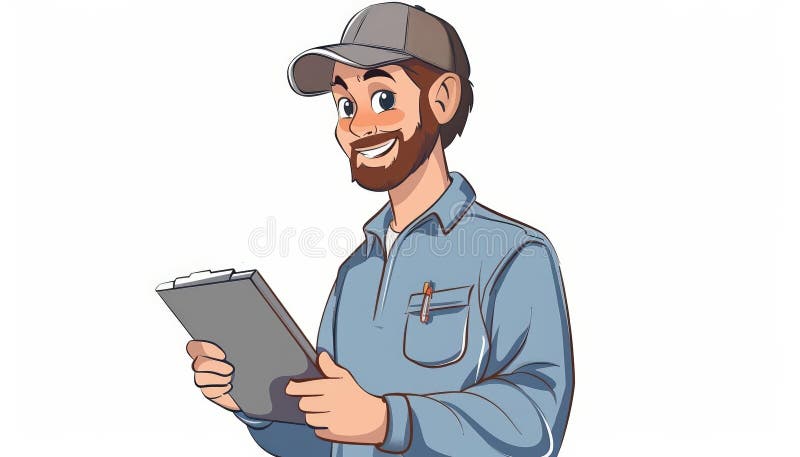 A Cute Cartoon Style OfA Closeup of a Quality Assurance Inspector Using ...