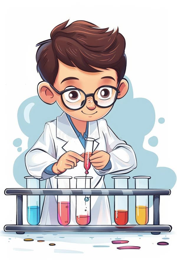 A Cute Cartoon Style OfA Closeup of a Scientist Conducting an ...