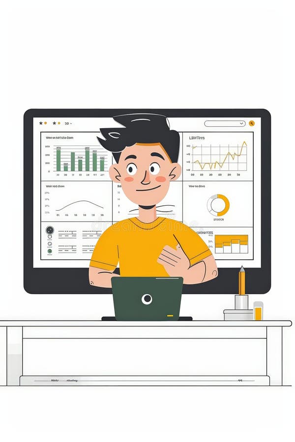 A Cute Cartoon Style OfA Digital Dashboard Displaying Realtime Data ...