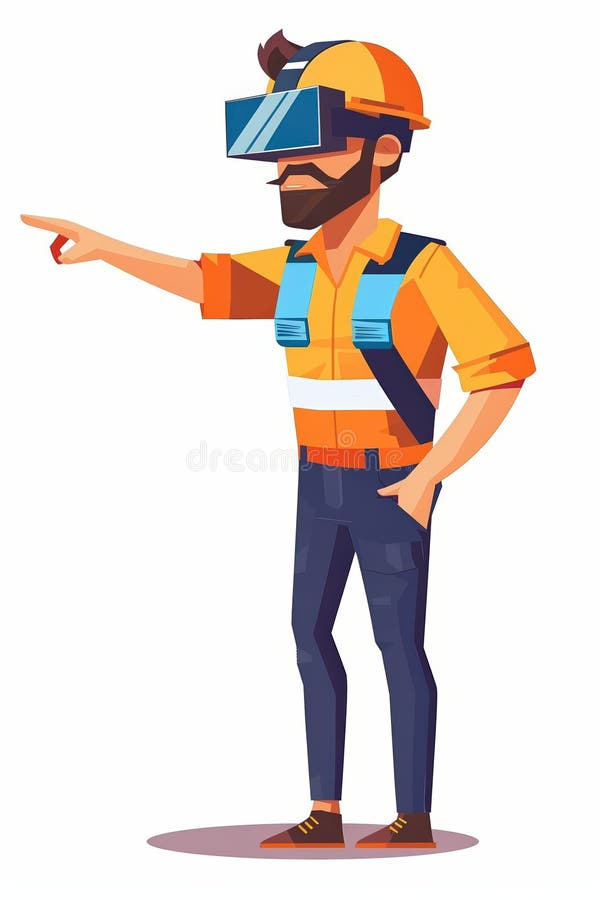 A Cute Cartoon Style OfA Factory Worker Using a Tablet To Access ...