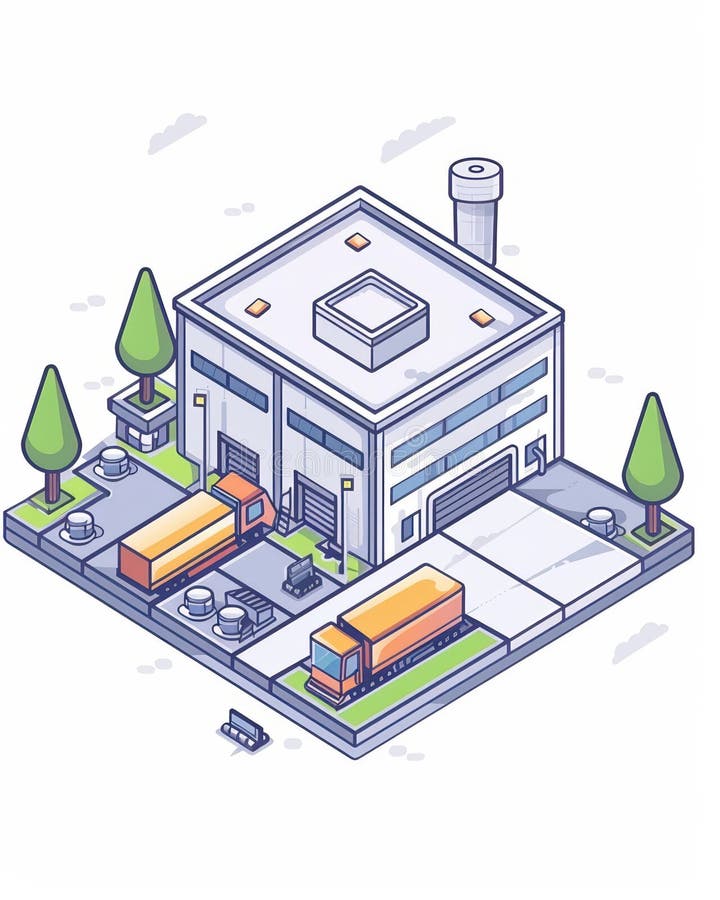 A Cute Cartoon Style OfA Hightech Logistics Center with Automated ...