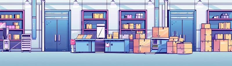 A Cute Cartoon Style OfA Hightech Logistics Center with Automated ...