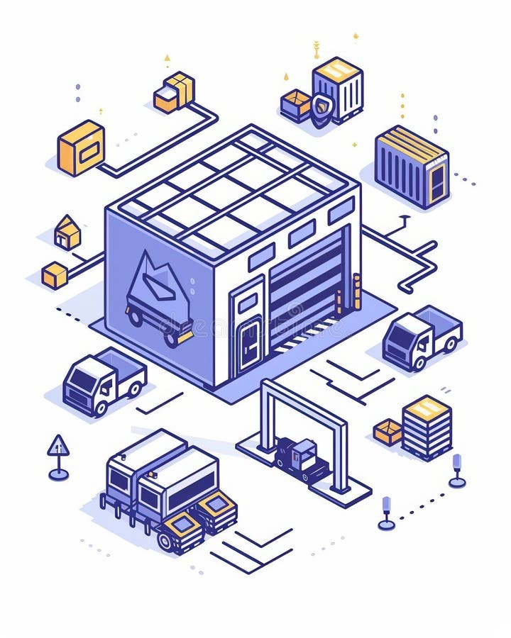 A Cute Cartoon Style OfA Hightech Logistics Center with Automated ...