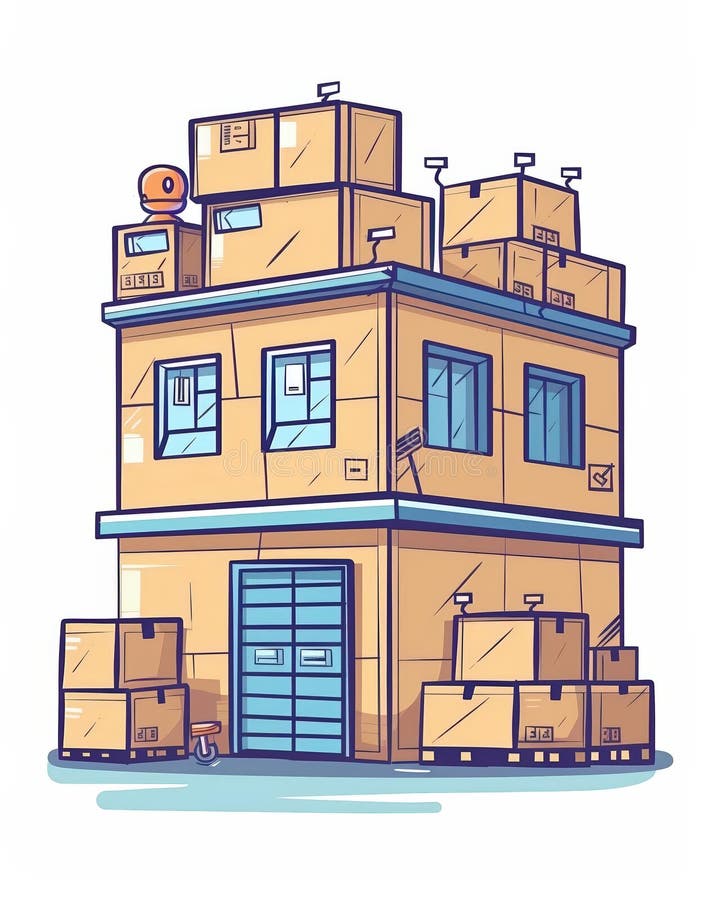A Cute Cartoon Style OfA Hightech Logistics Center with Automated ...