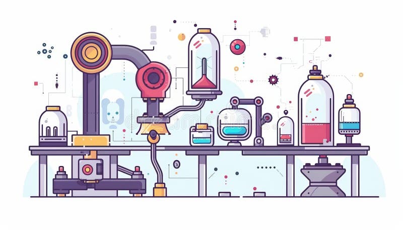 A Cute Cartoon Style OfA Hightech Manufacturing Process Controlled by ...