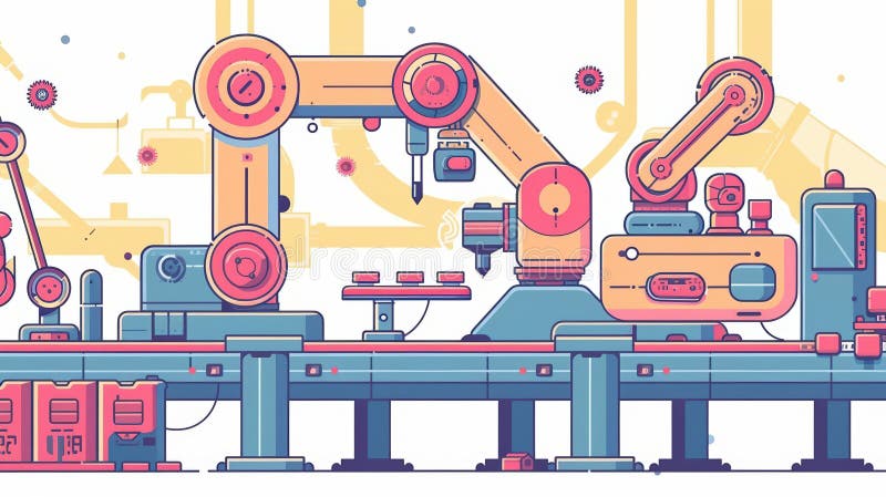 A Cute Cartoon Style OfA High-tech Manufacturing Process Controlled by ...