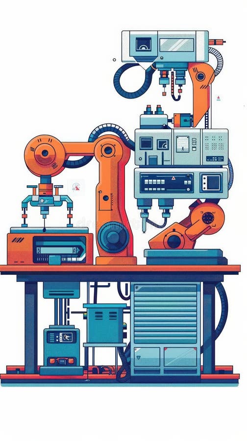 A Cute Cartoon Style OfA Hightech Manufacturing Process Controlled by ...