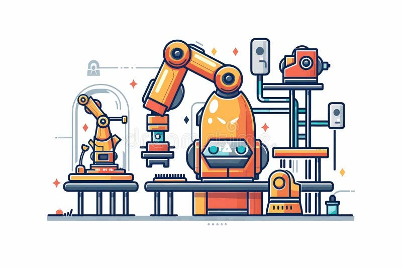 A Cute Cartoon Style OfA Hightech Manufacturing Process Controlled by ...