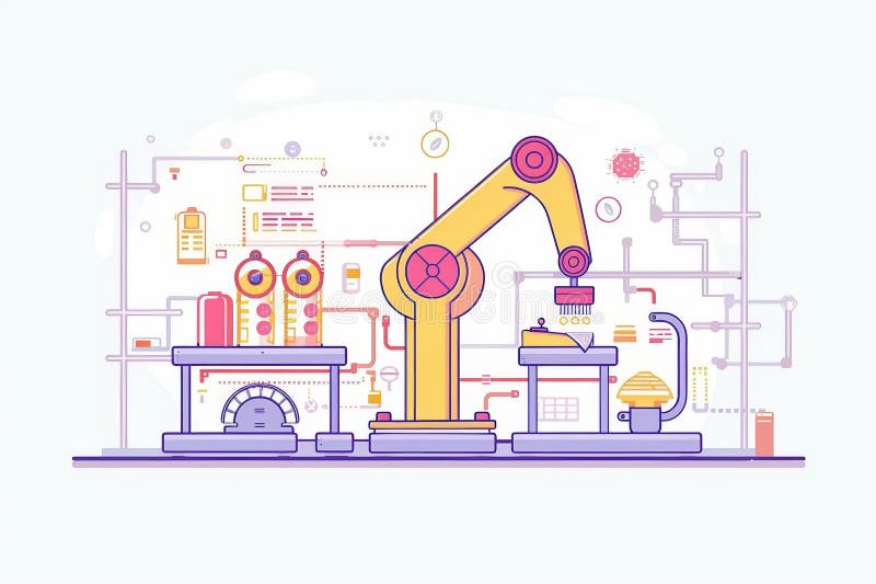 A Cute Cartoon Style OfA Hightech Manufacturing Process Controlled by ...