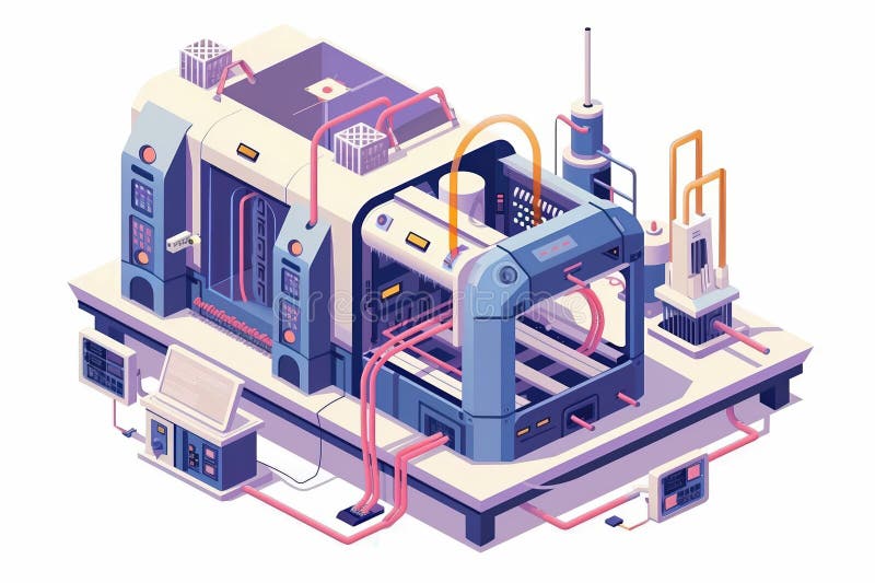A Cute Cartoon Style OfA Hightech Manufacturing Process Controlled by ...