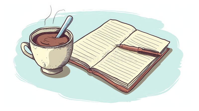 A Cute Cartoon Style OfA Minimalist Flat Lay of a Notebook Pen and a ...