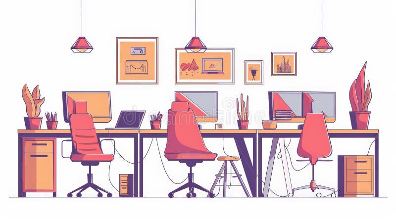 A Cute Cartoon Style OfA Modern Workspace with Innovative Design ...